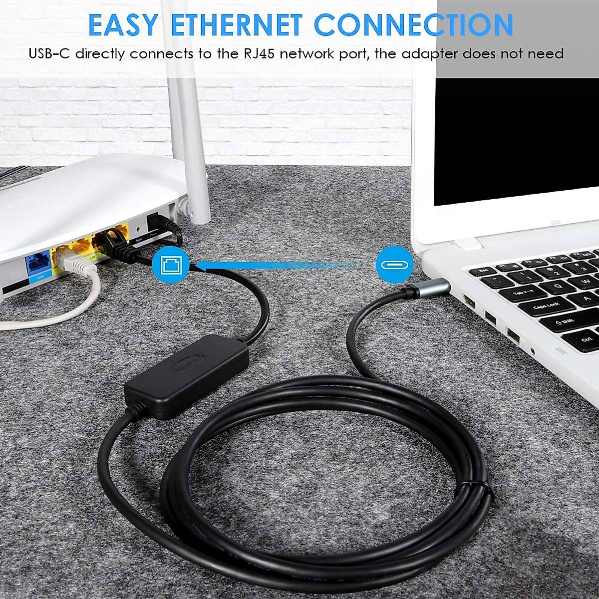 Moyina USB C to RJ45 Gigabit Ethernet Cable for MacBook Thunderbolt 3/Type-C, Windows, Chromebook, Surface Pro, Linux, Android Directly Connected to Switch, Router, Modem