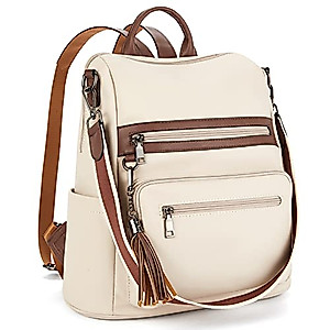 Telena Womens Backpack Purse Vegan Leather Large Travel Backpack College Shoulder Bag with Tassel Beige-Brown