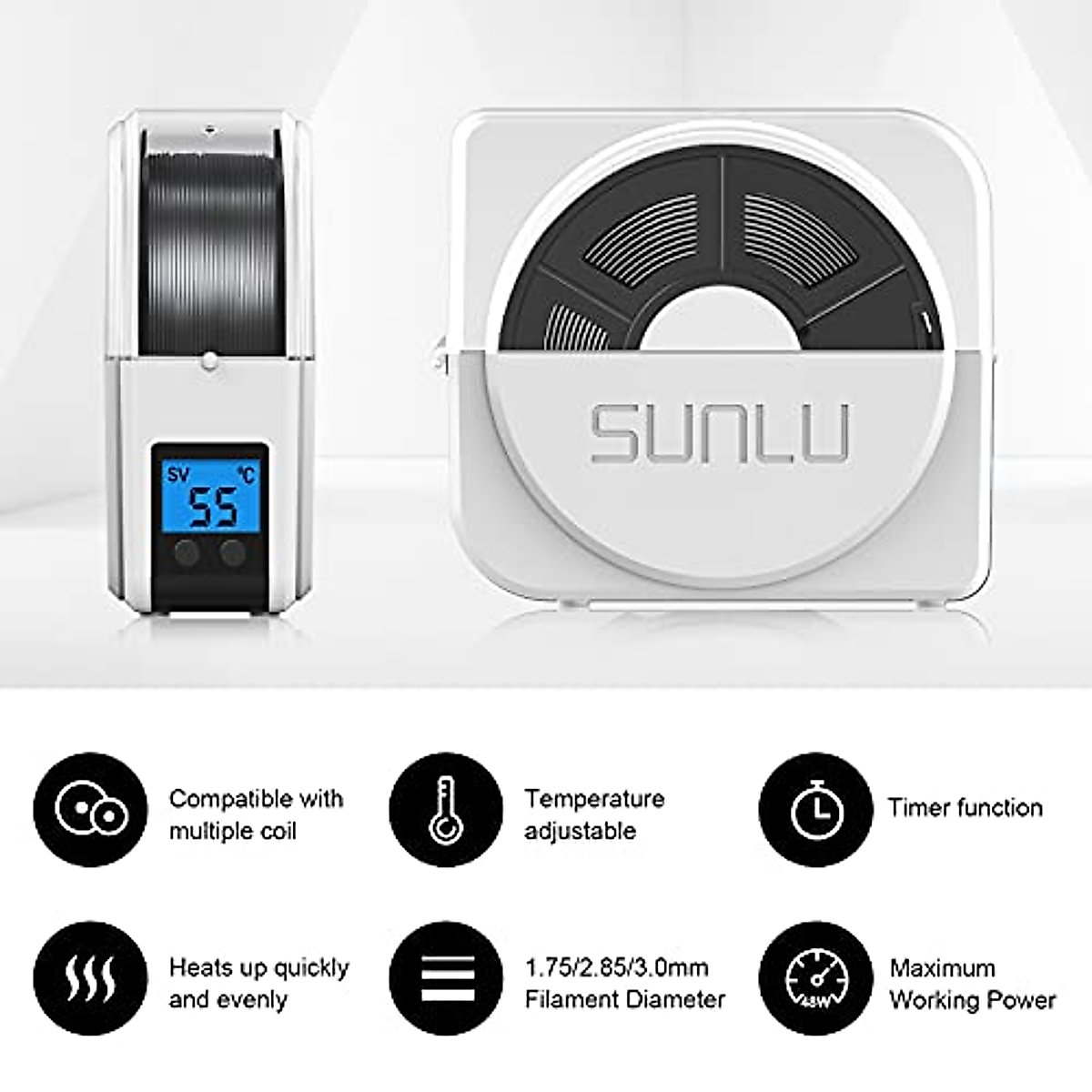 SUNLU Filament Dryer Box for 3D Printer Filament, S1 Plus Upgrade Fan, Keep Filament Dry During 3D Printing, Filament Holder, Keep 3D Filament No More Brittle/String/Poor Adhesion, White