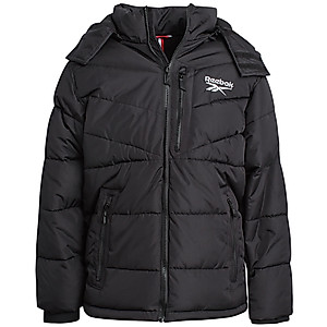Reebok Boys' Winter Jacket - Heavyweight Quilted Puffer Parka Coat - Insulated Ski Jacket for Boys (8-20), Size 10/12, Black