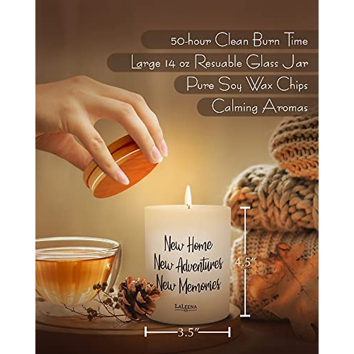 Scented Soy House Warming Candle – Glass Jar Candle Gift with 100% Organic Soy Wax & Fragrance Oil – New Home Decor for Women, Men, Couples, Meditation, Yoga, & More by LaLeena, 14 Oz., Jasmine Scent