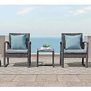 Patiorama 3 Pieces Outdoor Patio Furniture Set, Outdoor Wicker Conversation Set, Patio Rattan Chair Set, Modern Bistro Set with Coffee Table, Garden Balcony Backyard Poolside (Light Gray)