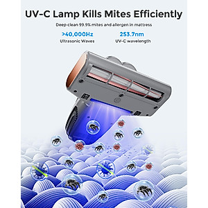 JIGOO Bed Vacuum Cleaner with Dust Sensor: 500W 13Kpa Mattress Vacuum Cleaner with UV & Ultrasonic and High Heating,Anti-allergen Powerful Handheld Bed Vacuums for Mattress (S300 Pro, Corded)