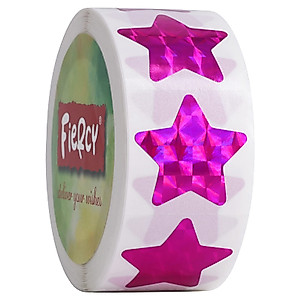 Fiercy 1 inch Pink Star Stickers with Glitter Holographic Pattern, 500 pcs Sparkling Self-adhensive Label Roll, Star Shape Reward Stickers for Kids Behavior