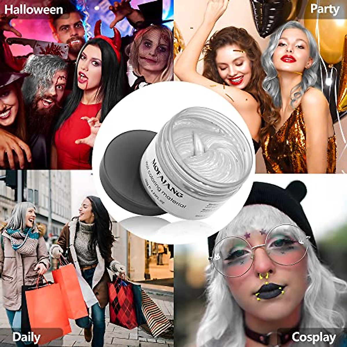 VOLLUCK Silver Gray Hair Wax Pomades 4.23 oz - Natural Hair Coloring Wax Material Disposable Hair Styling Clays Ash for Cosplay, Party (Silver Gray)