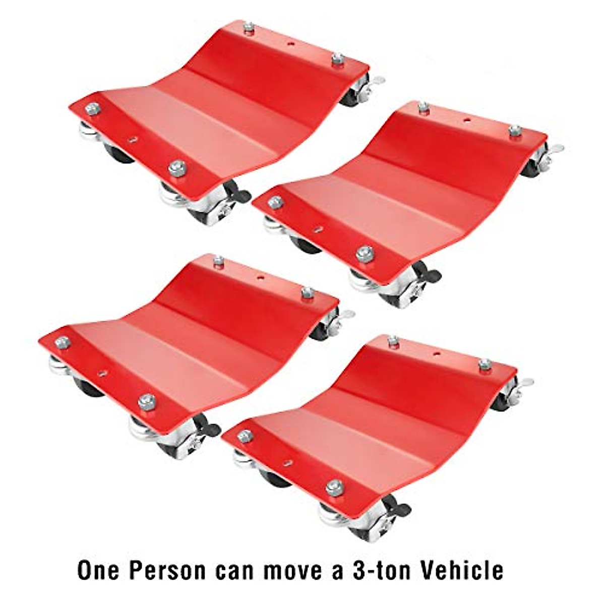 Car Dolly Set of 4 – Under Vehicle Tire Skates with Heavy-Duty Roller Wheel Casters – For Moving, Positioning Vehicles or Boats by Pentagon (Red)