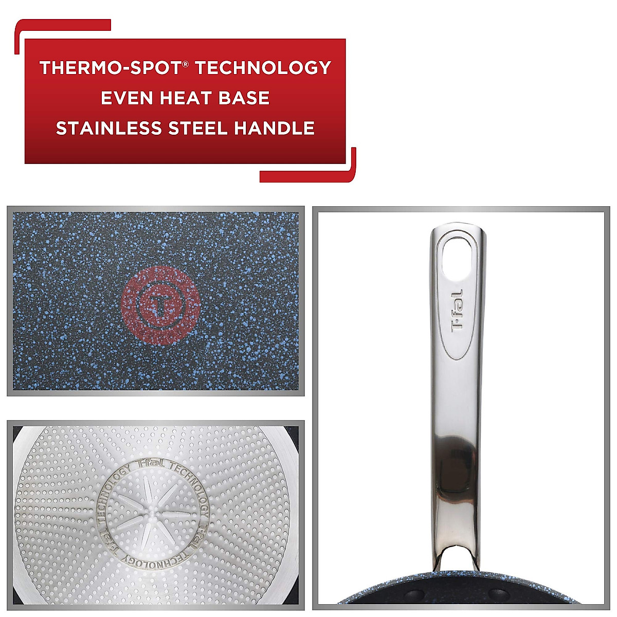 T-fal HeatMaster Nonstick Sauté Pan 12 Inch Induction Oven Broiler Safe 500F Cookware, Pots and Pans, Dishwasher Safe Black and Blue