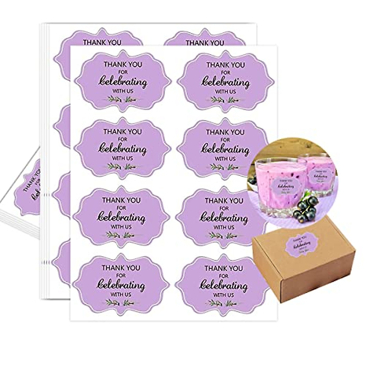 Thank You for Celebrating with Us Label Stickers,2 Inch Adhesive Wedding Favors Stickers,Decorative Stickers for Party Supplies(Purple,160PCS Per Pack)