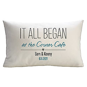 Let's Make Memories Personalized Throw Pillow - Where It All Began Quote - Customize for Couples - Custom Pillow - Natural - 12X18