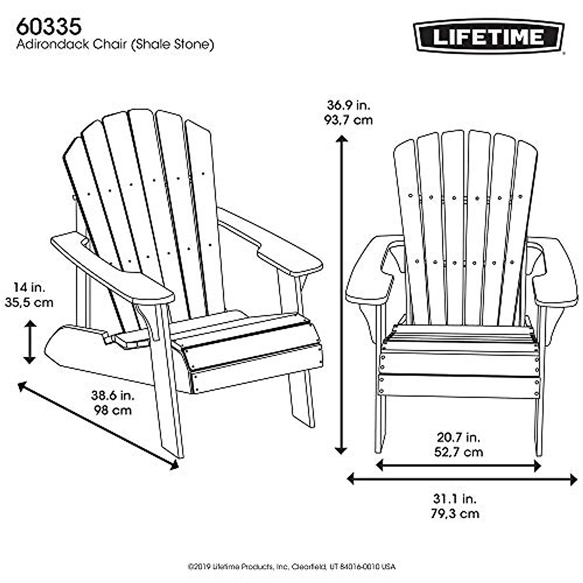 Lifetime 60335 Adirondack Chair, Shale Stone