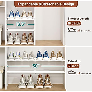 KIMBORA Expandable Shoe Rack for Closet Mounted Shoe Storage Organizer Shelves, 2 Packs Metal Adjustable Shoe Shelf Organizer for Bedroom, Cabinet, White