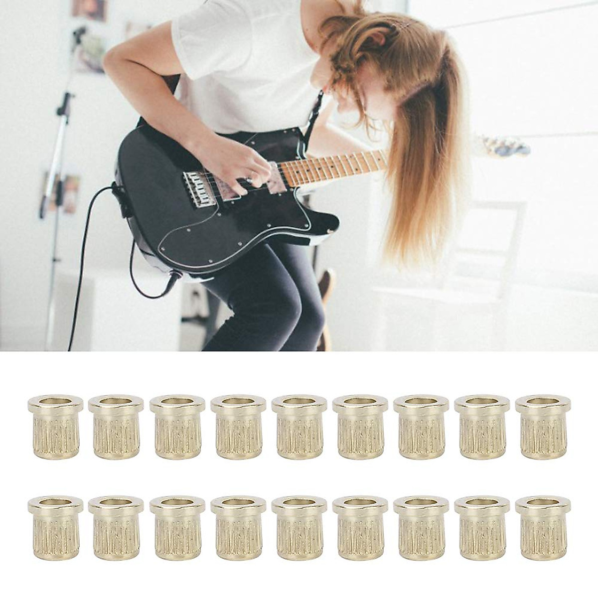 Bnineteenteam 18 Pcs Brass Guitar Through Body Strings Ferrules for Electric Guitar