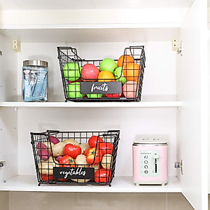 3 Tier Foldable Wire Basket XXXL Size, Stackable Fruit Vegetable Storage Basket with Name Plate Standing Metal Mesh Bin Organizer for Kitchen Counter Pantry Cabinet 14.1''L x 12.5''W x 23.6''H
