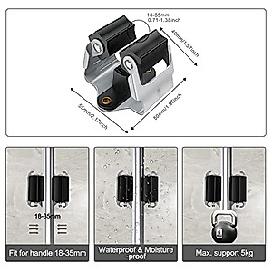 3-H Mop and Broom Holder Wall Mount, Broom Holder Wall Mount 10 Pack, Broom Holder for Garage Garden Shed Storage System Laundry Room Home Kitchen Organization up to 1.45 Inch(Black)