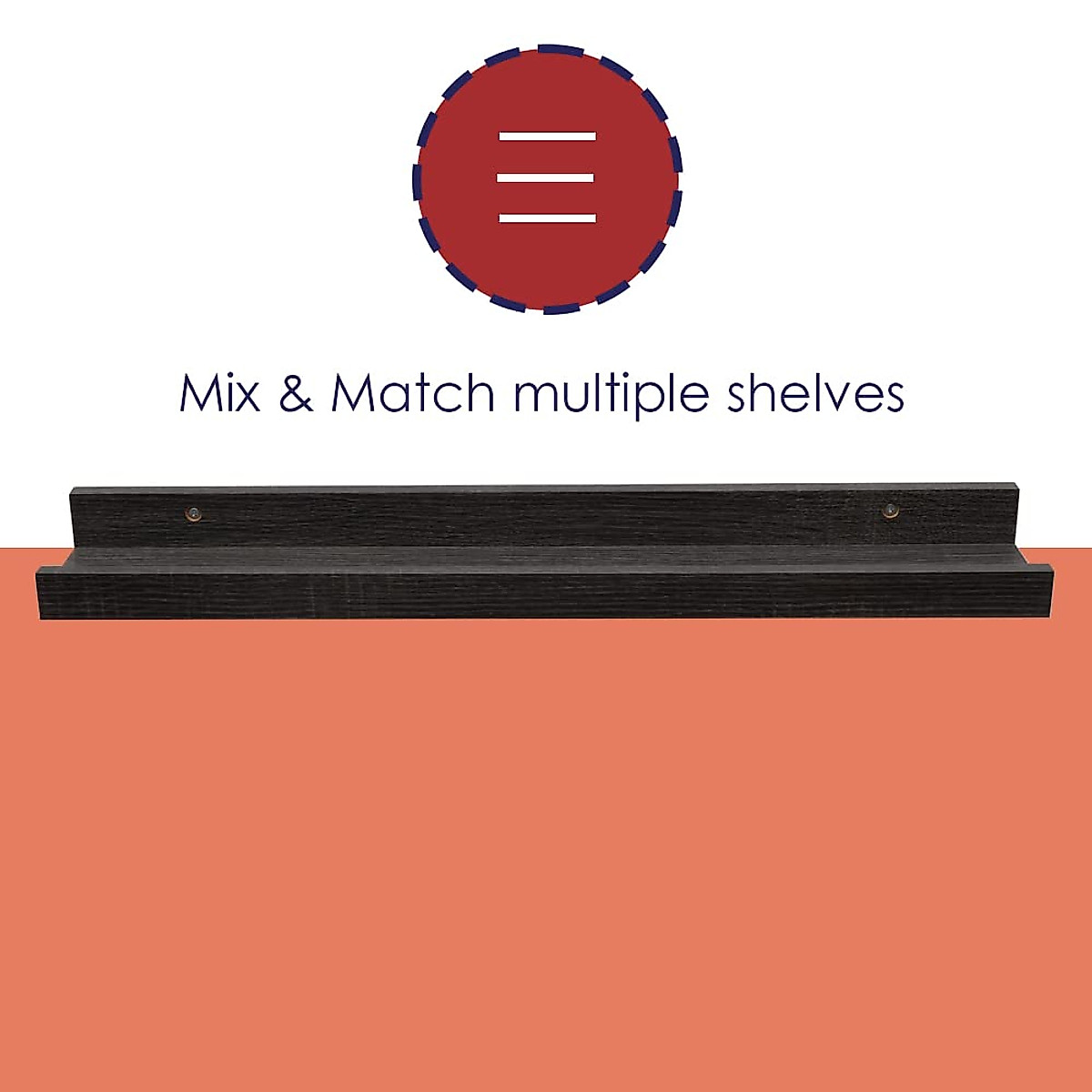 Home Basics 24" Floating Shelves, Wall Shelves for Bathroom, Living Room, Bedroom, Kitchen Decor, Shelves with Invisible Brackets (Onyx)