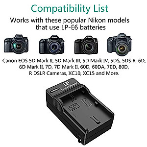 LP-E6 LP E6N Battery Charger, LP Charger Compatible with Canon EOS 90D, 80D, 70D, 60D, 60DA, 7D Mark II, 7D, 6D Mark II, 6D, 5D Mark IV, 5D Mark III, 5D Mark II, 5DS, 5DS R, R5, R6 DSLR Cameras & More