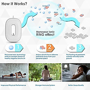 Nanosase ring personal air purifier necklace v2.0 mini ionic wearable for Kids, Adults, healthy negative ion therapy, filterless mobile air ionizer by igozen. (BNS Black + White, 2 Pack)