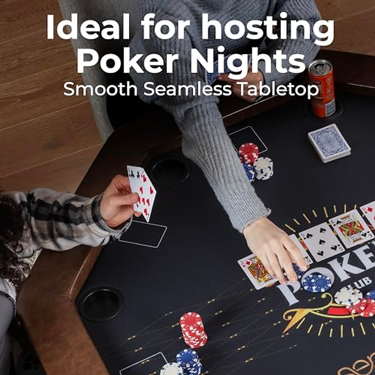 SereneLife 8- Player Octagonal Foldable Poker Table, Casino Leisure Texas Holdem Table, w/ water Resistant Cushioned Rail, 8 Cup Holders, Brown Felt Surface, Black Jack Board & Family Games (Black)