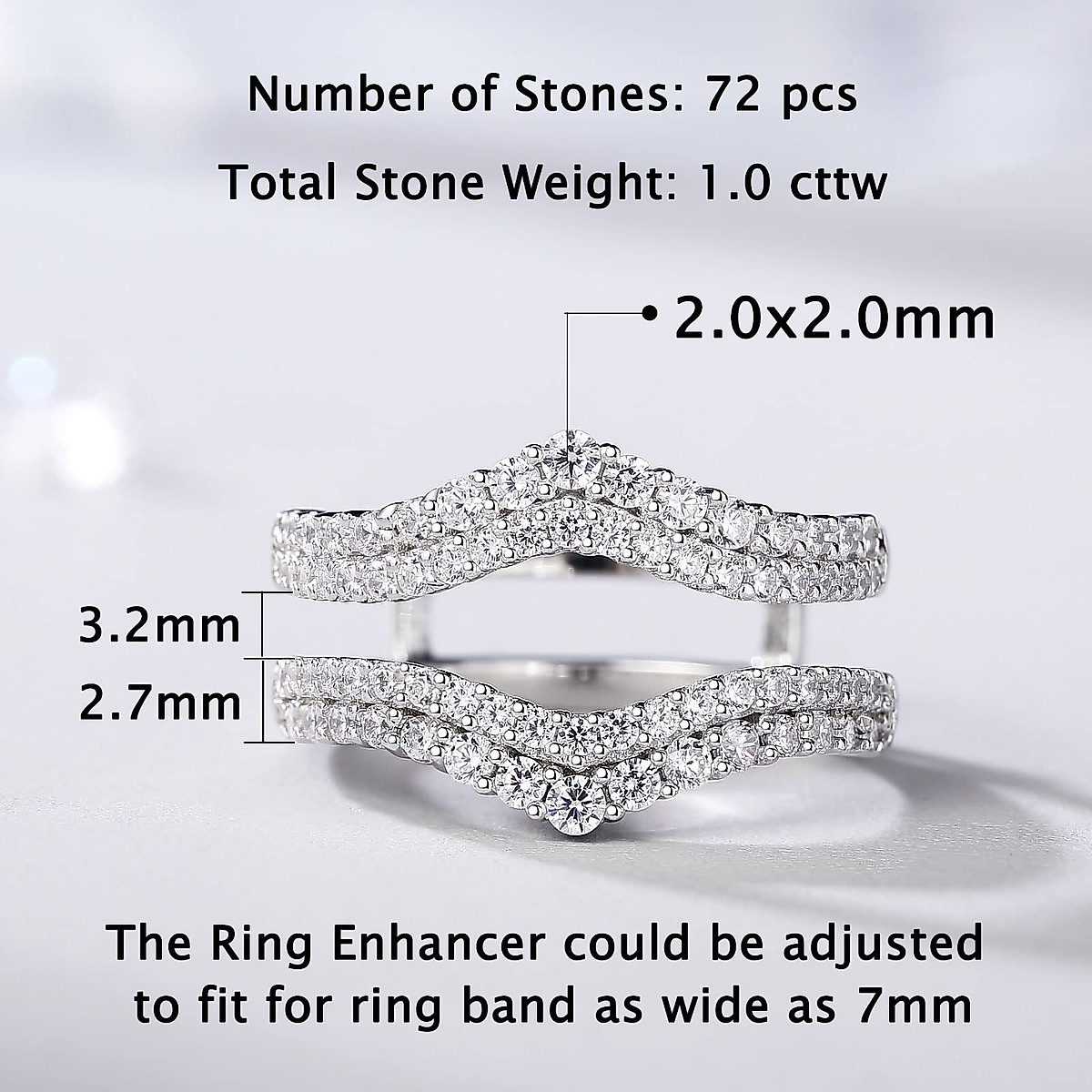 Newshe Jewellery Curved Bridal Ring Enhancer Guard for Women AAAAA Cz Engagement Rings 925 Sterling Silver White Gold Size 5