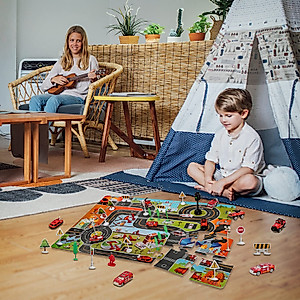 Fire Truck Toy Set,6 Pack Die-cast Fire Engine Model Car Toys,6 Pack Firefighter,Mini Alloy Metal Pull Back Car Toy with Large Jigsaw Fire Rescue Play Mat for Kids Boys Girls Toddler