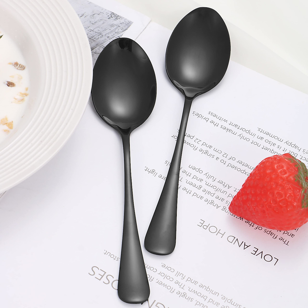 16Pcs Black Dinner Spoons,7.3" Tablespoon Silverware,Stainless Steel Titanium Black Plating Soup Spoons,Mirror Polished Table Spoon Set for Home Kitchen or Restaurant,Dishwasher Safe