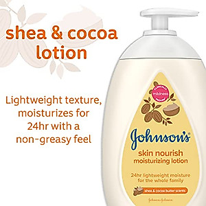 Johnson's Skin Nourish Moisturizing Baby Lotion for Dry Skin with Shea & Cocoa Butter Scents, Gentle & Lightweight Body Lotion for The Whole Family, Hypoallergenic, Dye-Free, 16.9 fl. oz