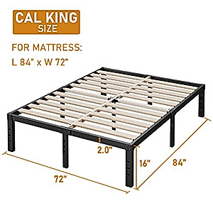 Cleaniago California King Bed Frame, 3" Wide Wood Slats with 3500lbs Support for Mattress, No Sagging, No Slip, No Box Spring Needed, Noise Free, Anti-Slip, Easy Assembly, Black-16 Inch Tall