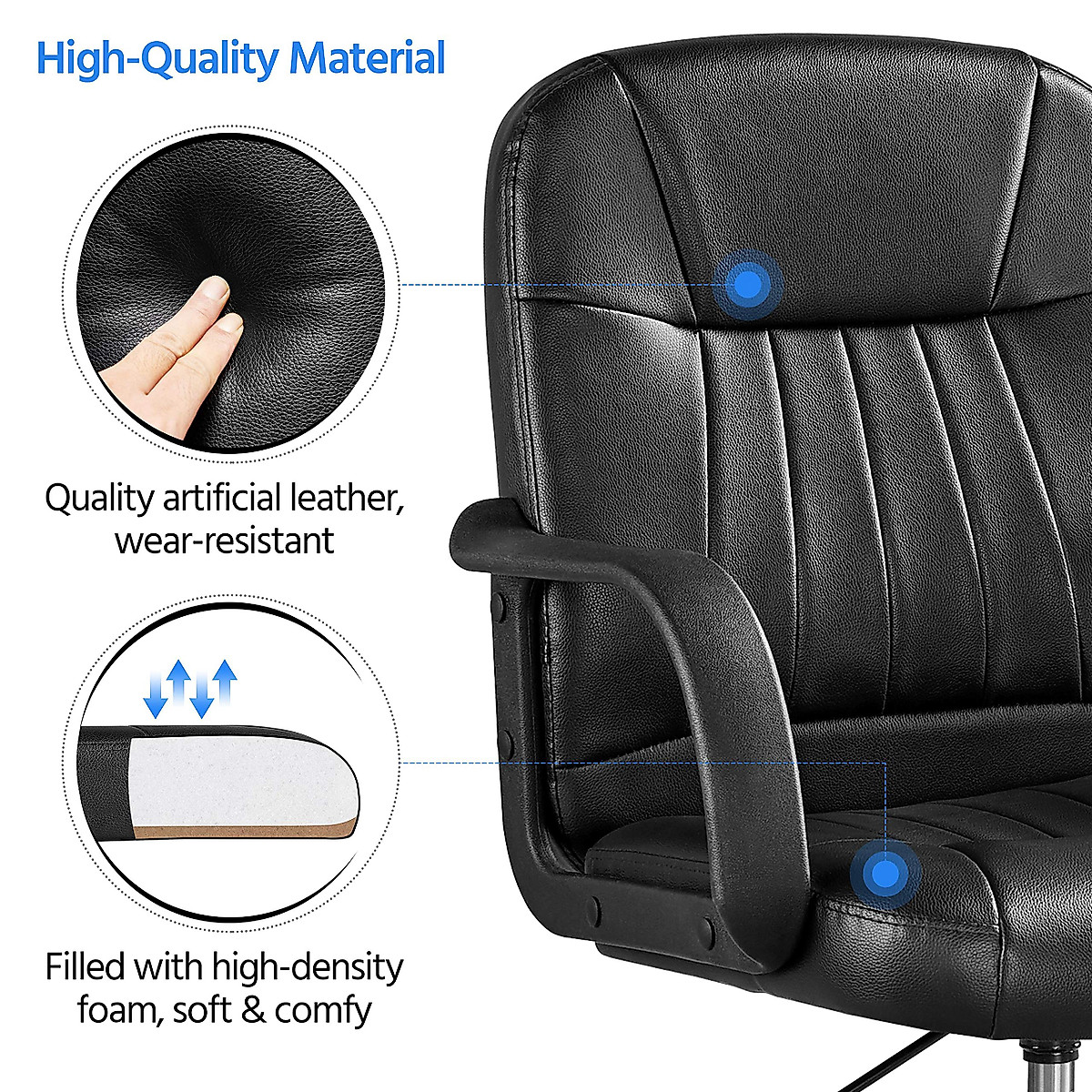 Topeakmart Executive Office Chair Swivel Computer Chair Conference Chair Leather Gaming Chair Adjustable Mid-Back with Arms