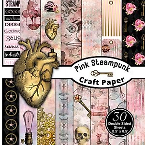 Pink Steampunk Craft Paper: Decorative Scrapbook and Craft Paper. 8.5 x 8.5 inches, 15 styles, 30 double-sided sheets.