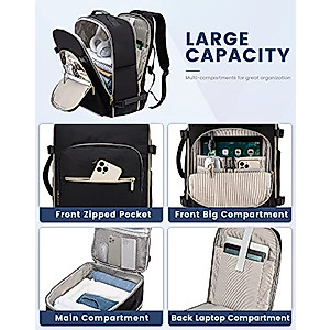LOVEVOOK Travel Backpack for Women Men as Personal Item Flight Approved, 40L Luggage Carry On Backpack, 17.3inch Large Daypack Laptop Waterproof Outdoor Sports with 3 Packing Cubes, Black
