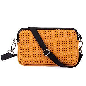 Somewhere Haute Mini Perforated Neoprene Clutch Crossbody Bag for Women (Pumpkin Orange)