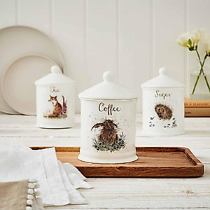 Royal Worcester Wrendale Designs Coffee Canister with Lid | 6-Inch Countertop Coffee Container with Hare Design | Made of Fine Bone China | Dishwasher Safe