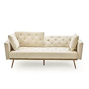 68.3" Loveseat Sofa Bed Convertible Sleeper Couch Daybed, Multifunctional Velvet Upholstered Folding Recliner, Splitback Small Futon Sofá Couches, 2 Seaters with Metal Legs&Two Pillows for Living Room