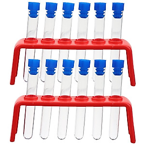Plastic Test Tube Set with Rubber Stoppers and Plastic Rack, Includes 12pcs Test Tube and 2pcs Storage Stand, Science Learning Tools, Test Tube Vial Shot Plastic Holder Rack