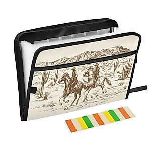 Kcldeci Expanding File Folder 13 Pocket American Wild Western Desert Cowboy Accordion File Folder Document Organizer Expanding Zip File Folder with Zipper Closure Letter A4 Paper Document Accordion Fo