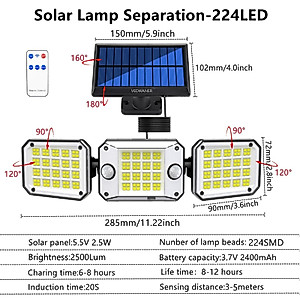Solar Light for Outside,Solar Security PIR Motion Lights Outdoor Bright Flood Wall 270°Spotlights 2400mAh & Wireless Dual Sensor, Waterproof Lighting for Garden Yard Patio(2Pack Integrated)