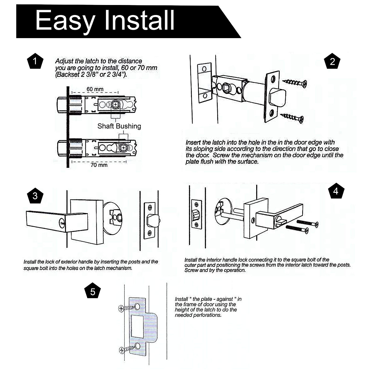 Linkaa Pivacy Door Lever Gold Stain Brass Lever Door Handle with Lock, Keyless Door Lock, Privacy Function Exterior/Interior Door Handles.
