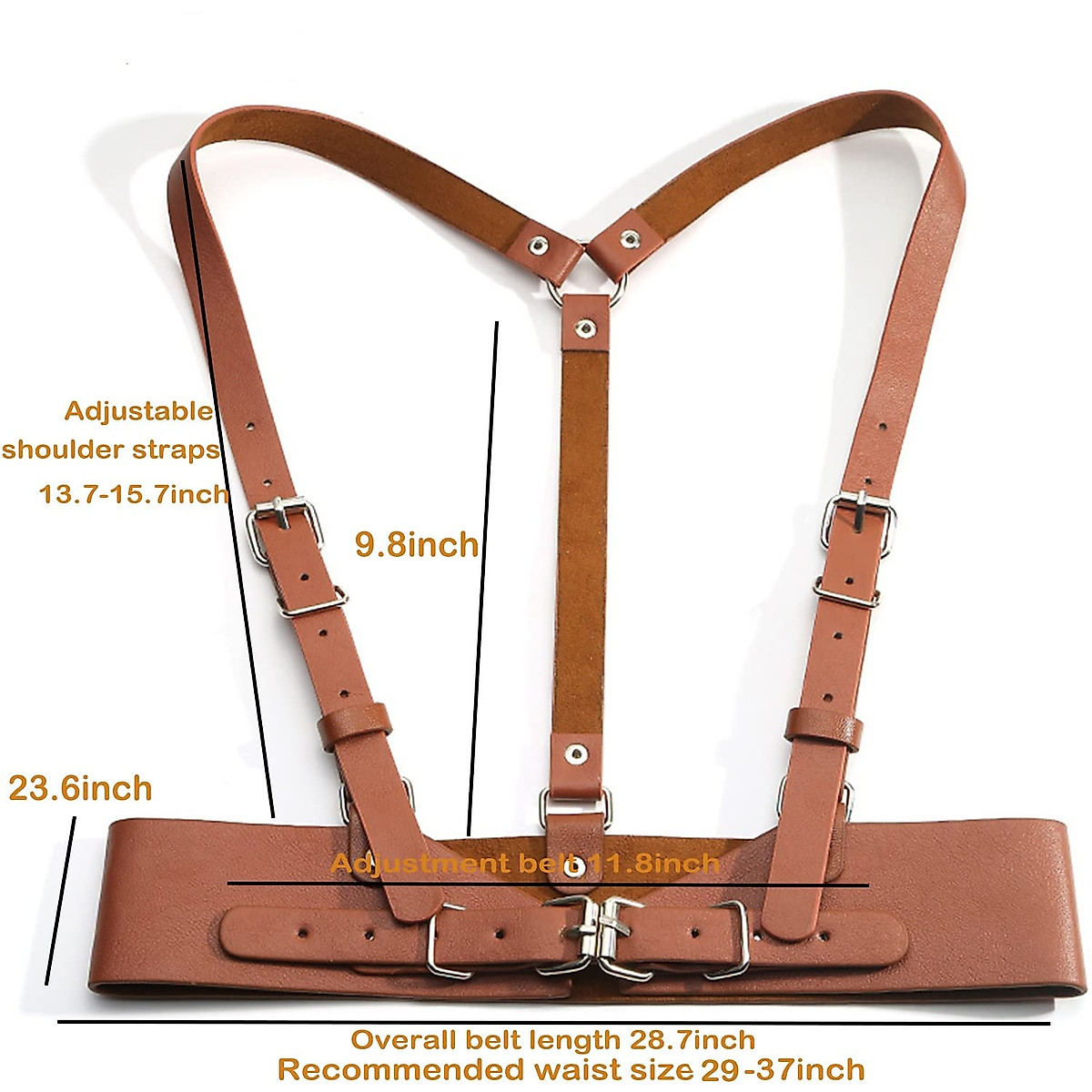 AONEWIN Women's Body Leather Harness Punk Belt Skinny Body Adjustable Suspender For Dresses (Brown Medium)