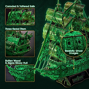 CubicFun 3D Jigsaw Puzzles Dutch Ship Model Flying Luminous Haunted Pirate Ship DIY for Adults and Kids, Building Kits Office Decoration for Women and Men, 360 Pieces