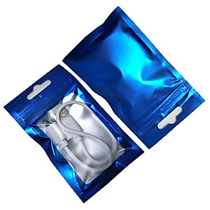 FERENLI 100Pcs Matte Mylar Bags for Zip Flat Foil Lock Food Storage Bag Plastic Window Coffee Bean Candy Package Pouch Zipper Lock with Euro Hang Hole (7.5x12cm (3x4.7 inch), Blue)