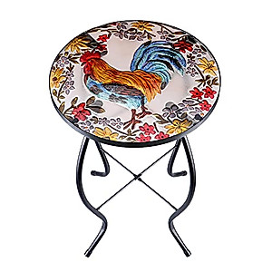 VCUTEKA Patio Side Table Outdoor Coffee Table Mosaic Accent Table Round Small End Table Bistro for Living Room Porch Balcony Backyard Garden Cock