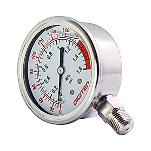 DIGITEN 3/8" Water Pressure Gauge Meter 0-1.6MPa 0-220psi for Reverse Osmosis System Pump ¡­