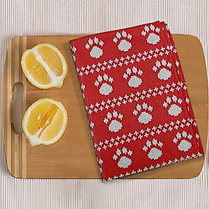 Christmas Pattern Red Paw Print Kitchen Towels and Dishcloths Set of 4-17.7" x 28.3" Absorbent Dish Towels with Hanging Loop Hand Towel for Farmhouse Bar Towels & Tea Towels