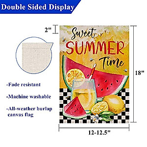 Covido Home Decorative Sweet Summer Time Garden Flag, Buffalo Plaid Check Lemon House Yard Watermelon Bee Lemonade Outside Decoration, Seasonal Farmhouse Outdoor Small Burlap Decor Double Sided 12x18