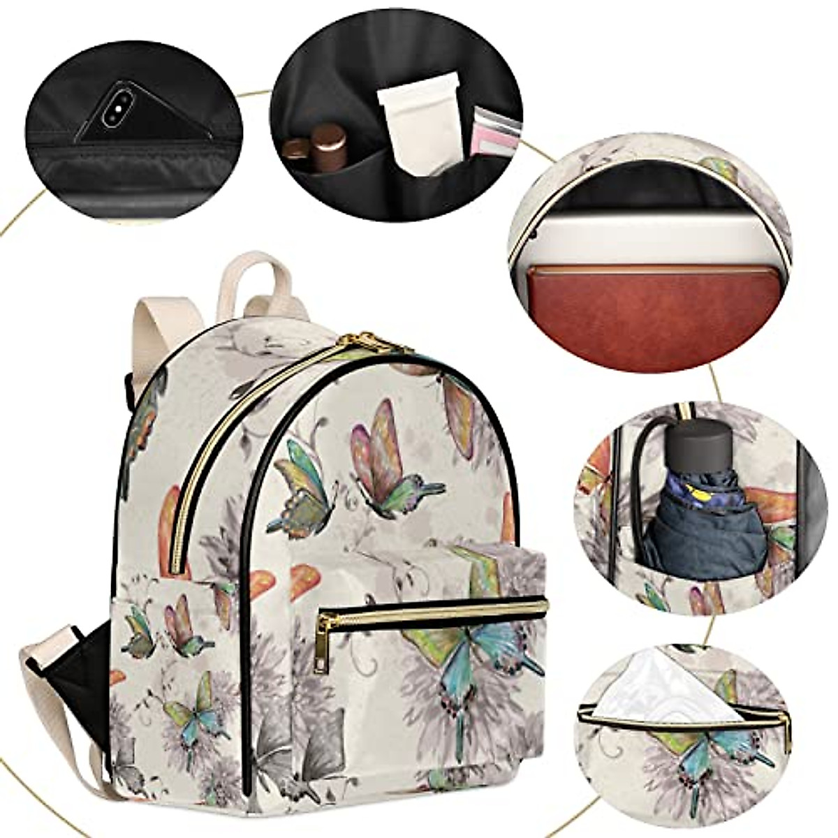 Butterfly Flower Mini Backpack Purse for Women, Butterfly Insect Small Backpack Leather Casual Daypacks Ladies Shoulder Bags for Women