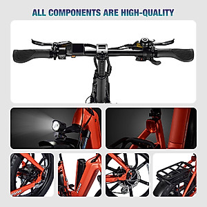 Young Electric Bike E-Flow 750W Peak 1000W Folding Ebike, Up to 90Mi 28MPH, 48V/20Ah Hidden Battery, 20''x4.0'' Fat Tire Step-Through Fast Cargo EBike for Adult, Commute Moutain E-Bike (Radio Orange)