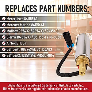 Replacement Electric Fuel Pump - Fits Mercury Boat Engines - Mercruiser, 1998 4.3L 262, 2000 5.0L 305, 2000 5.7L 350, MCM/MIE 4.3L V6, 5.0L V8 Gen+ - Replaces 861155A3, 861156A1, 18-8868