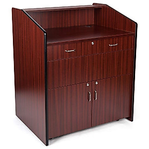 Displays2go Lecture Podiums with Wheels – Mahogany (OLILCTMMLSM)