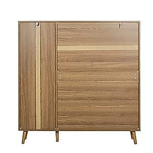 Henf Rattan Shoe Cabinet, Modern Shoe Cabinet Rack with 3 Flip Drawers and Storage Cabinet, Freestanding Shoe Rack Storage Organizer Narrow Shoe Cabinet for Entrance Hallway(Walnut)