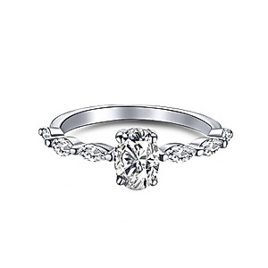 1 Carat Moissanite Ring Classic Egg-shaped horse eye ring Round Cut Solitaire Ring for Women, Engagement, Promise, Wedding (7)